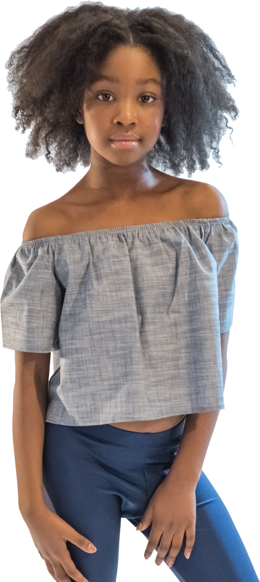 Kids Denim Off the Shoulder Top | Cheryl Kids